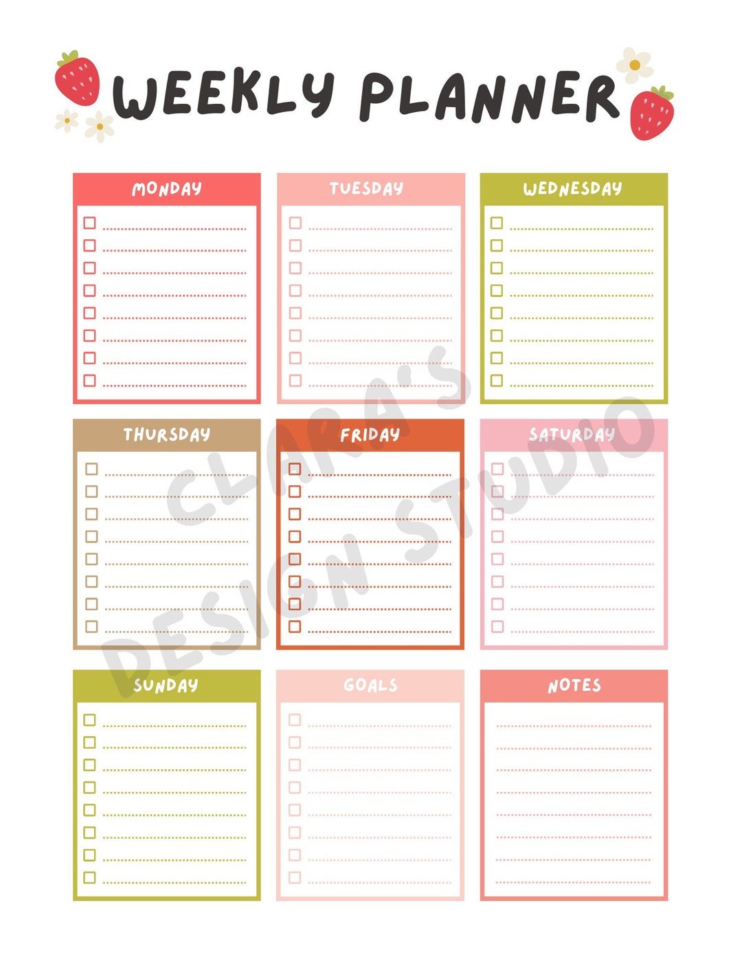 Cute Printable Weekly Planner Strawberry Theme To-do Checklist - Etsy