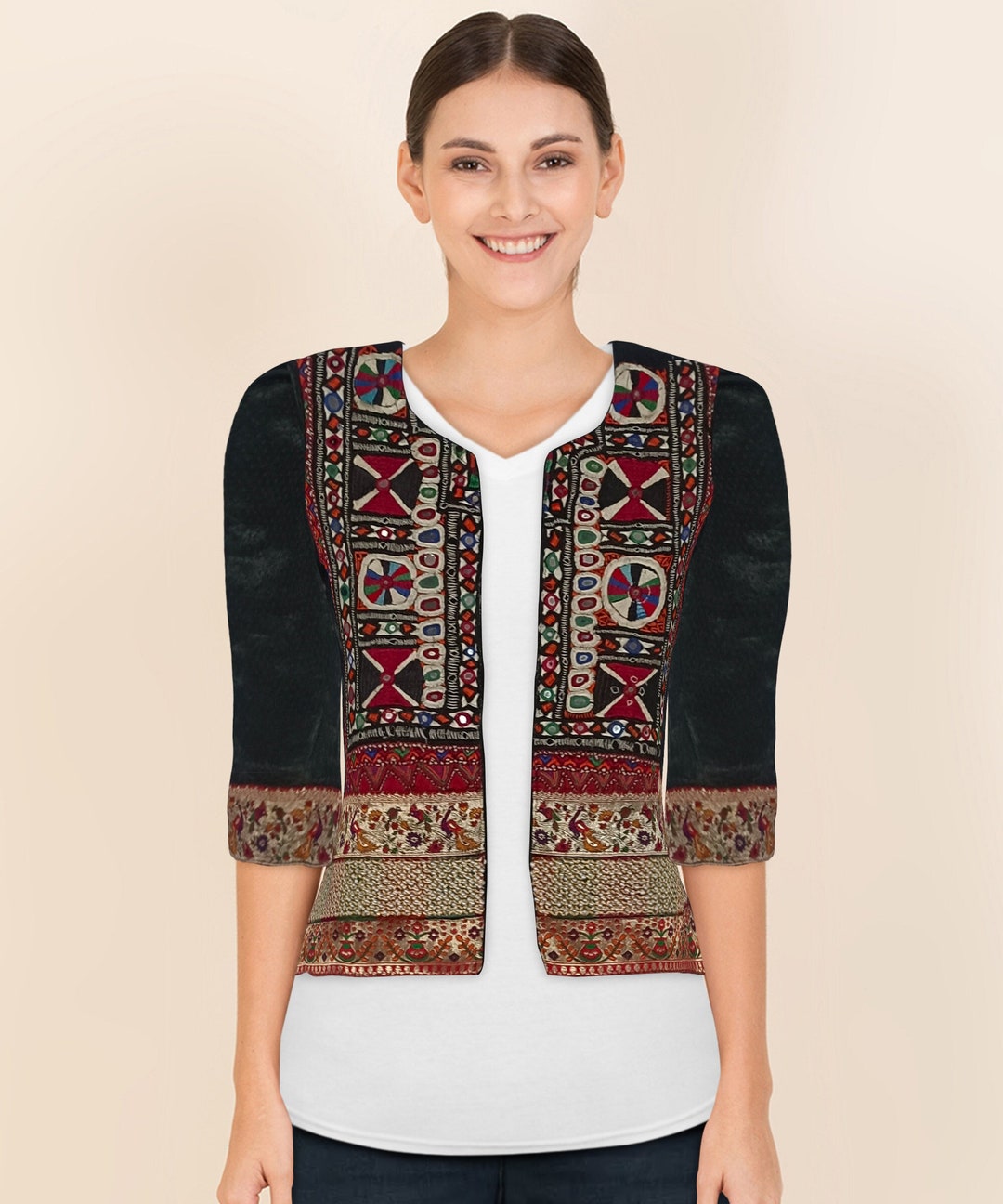 Kutchi Hand Embroidered Jacket, Mirrorwork Cotton Silk, Boho Style - Etsy