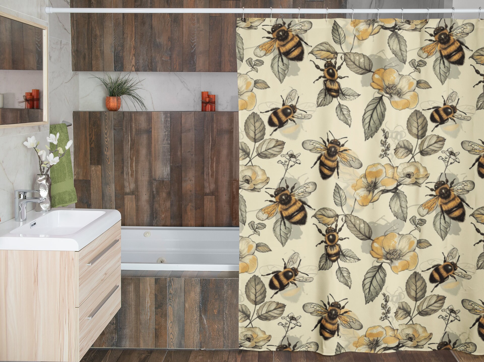 Bee Lover's Shower Curtain for Bathroom, Whimsical Bathroom Decor, Bee ...