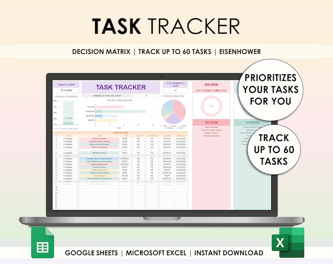 To-do List Template Spreadsheet Task Tracker Google Sheet Digital ...