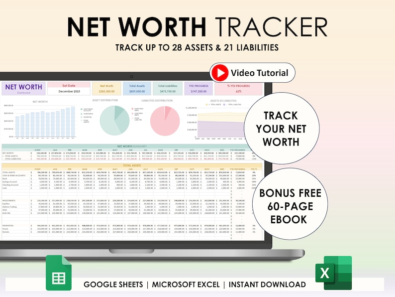 Net Worth Tracker Google Sheets Excel Spreadsheet Net Worth Calculator ...