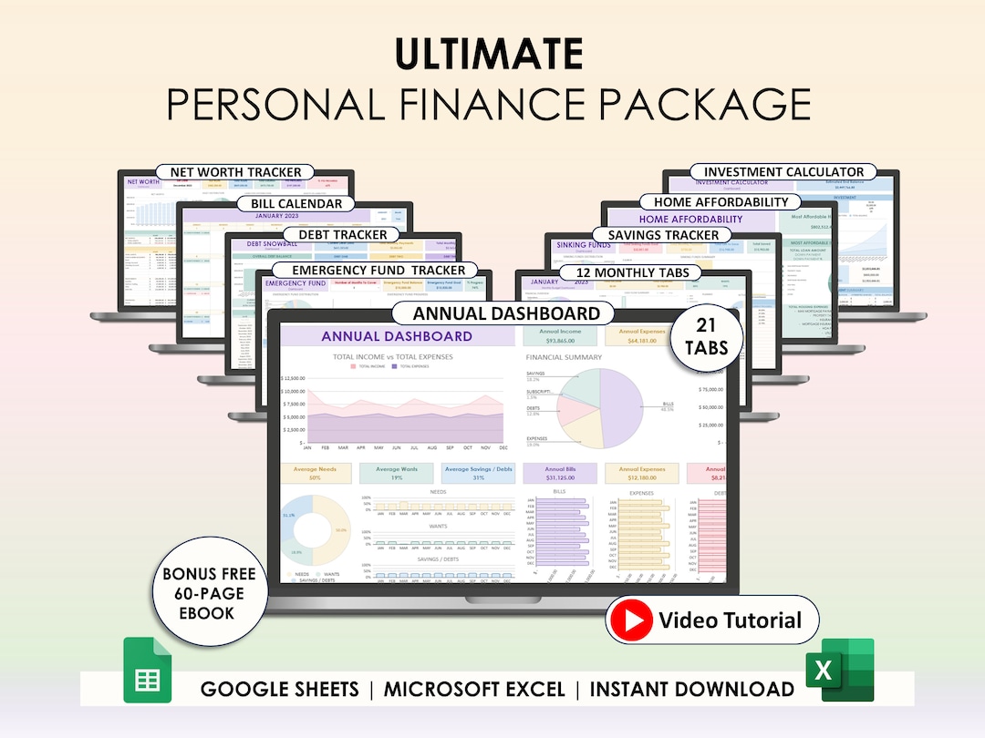 Annual Budget Google Sheets Excel Spreadsheet Monthly Biweekly Budget ...