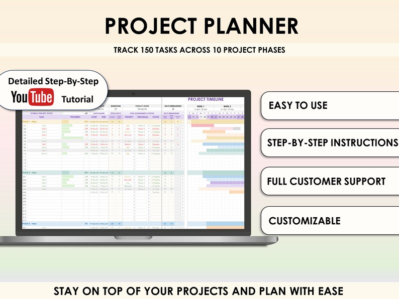 Gantt Chart Google Sheets Excel Spreadsheet Project Planner Project ...
