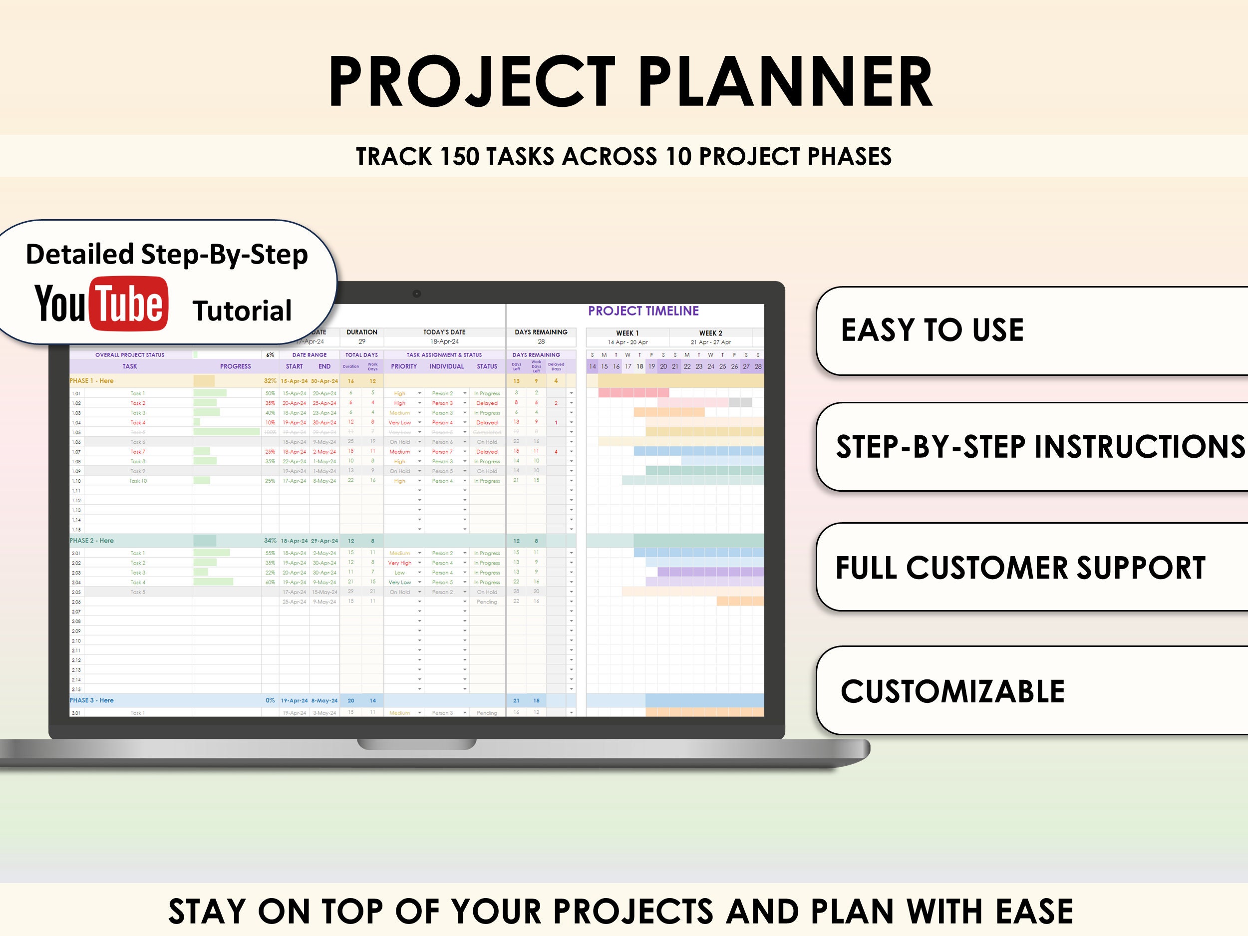Gantt Chart Google Sheets Excel Spreadsheet Project Planner Project ...