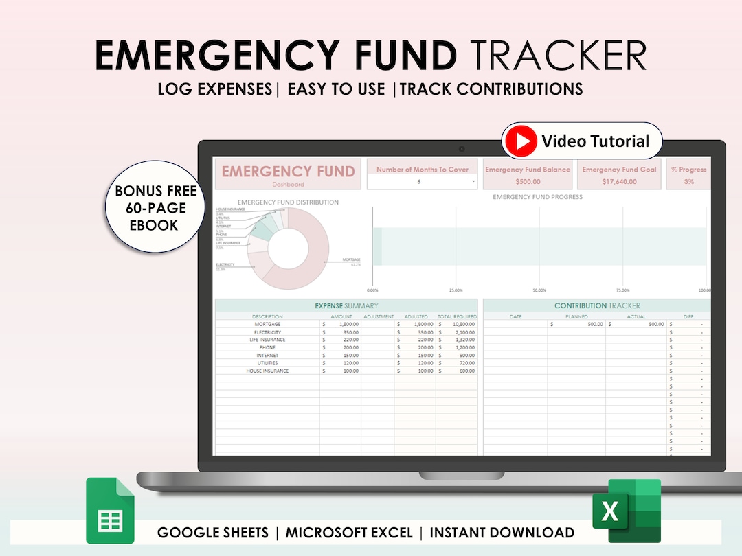 Savings Tracker Emergency Fund Tracker Savings Challenge Savings Goal ...