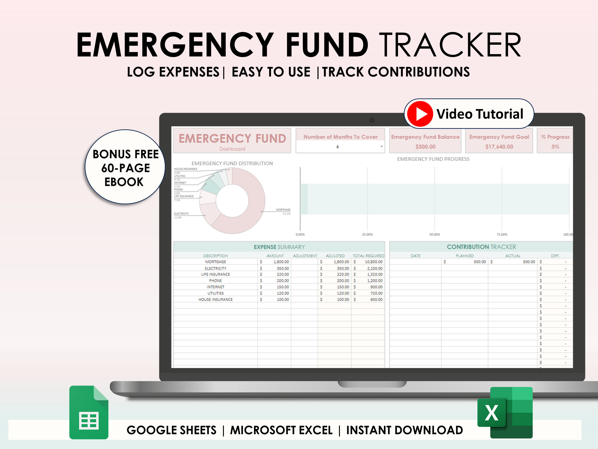 Savings Tracker Emergency Fund Tracker Savings Challenge Savings Goal ...