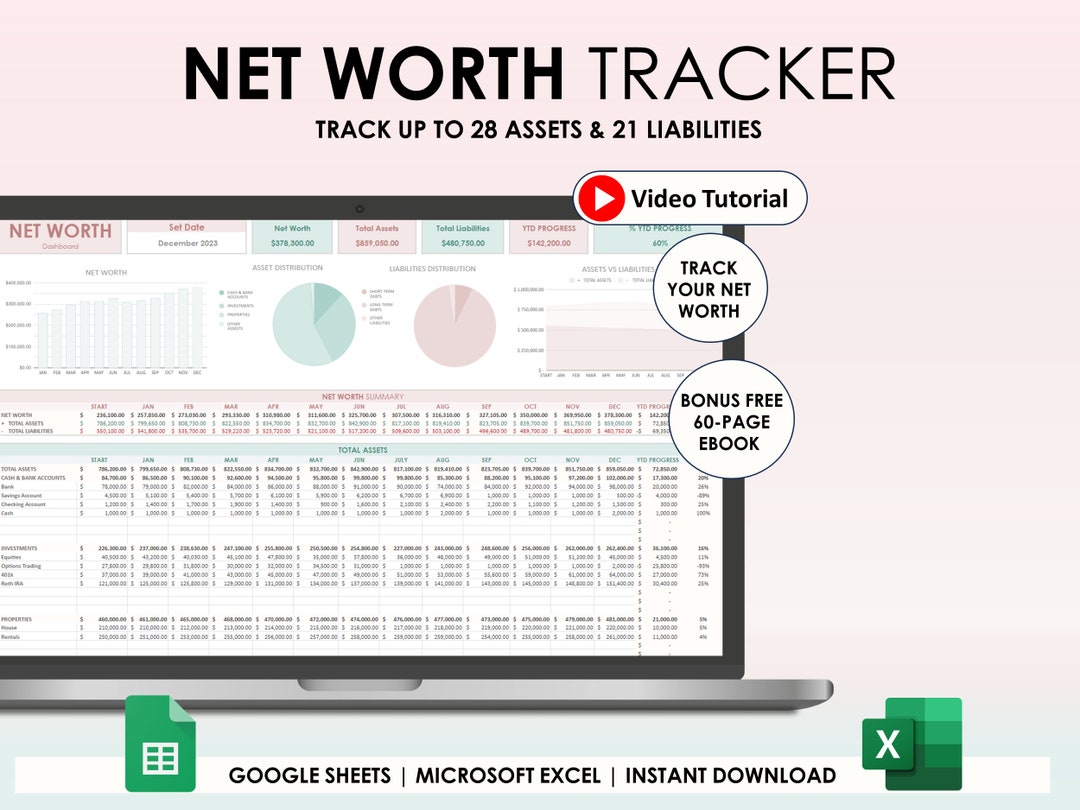 Net Worth Tracker Google Sheets Excel Spreadsheet Net Worth Calculator ...