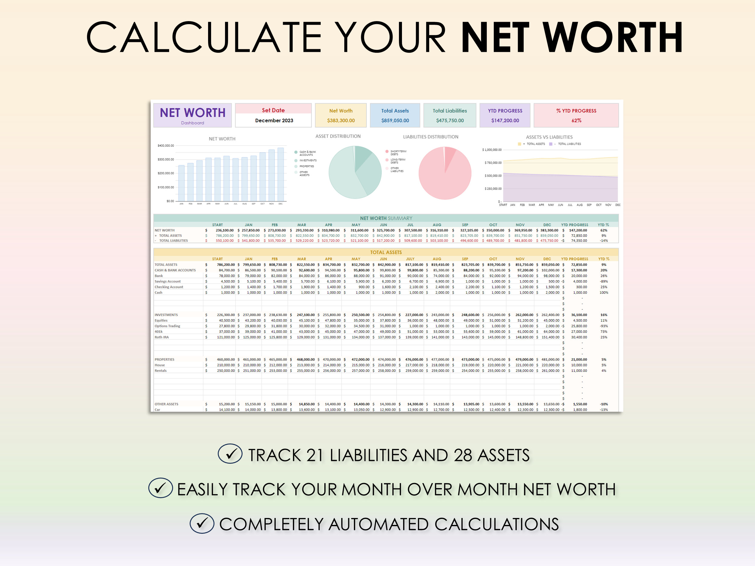 Net Worth Tracker Google Sheets Excel Spreadsheet Net Worth Calculator ...