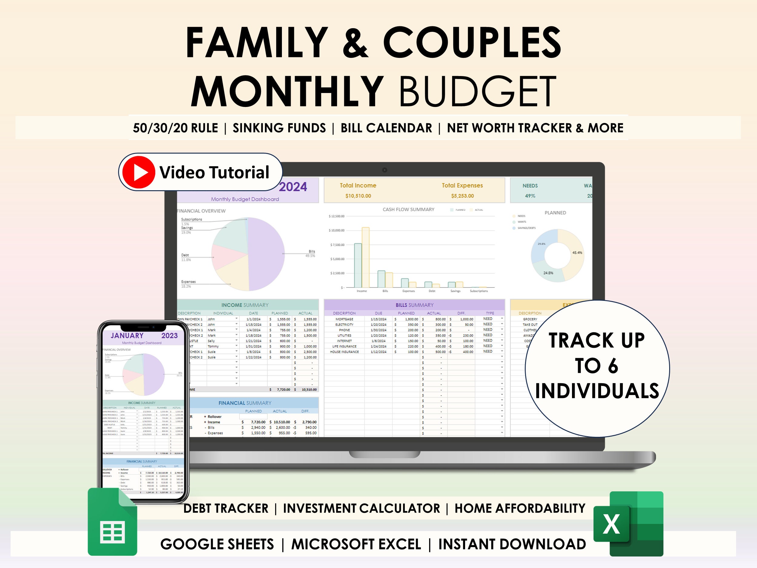 Family and Couple Monthly Budget Google Sheets Excel Spreadsheet Weekly ...