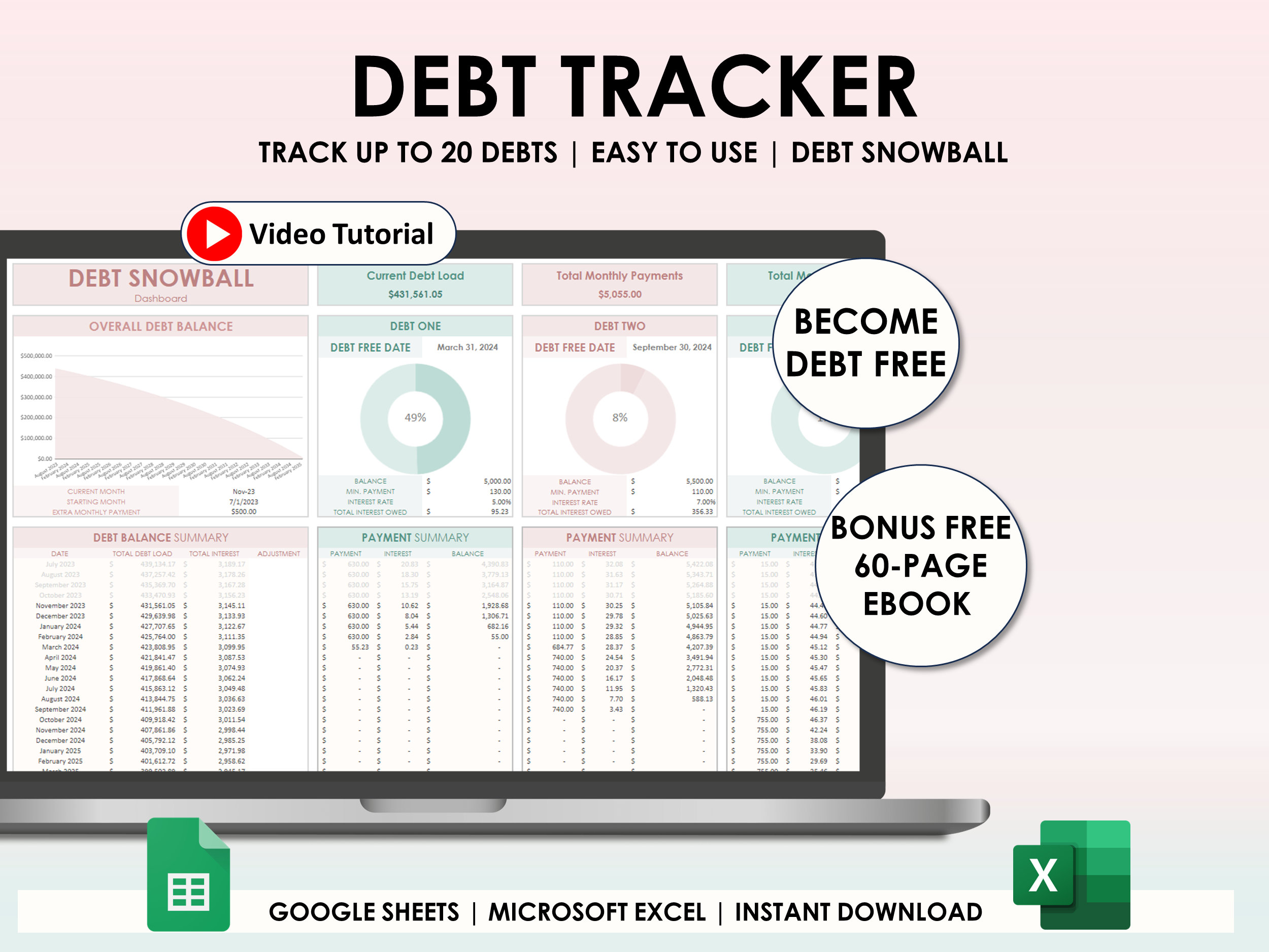 Debt Snowball Spreadsheet Google Sheets Excel Debt Payoff Tracker Excel ...