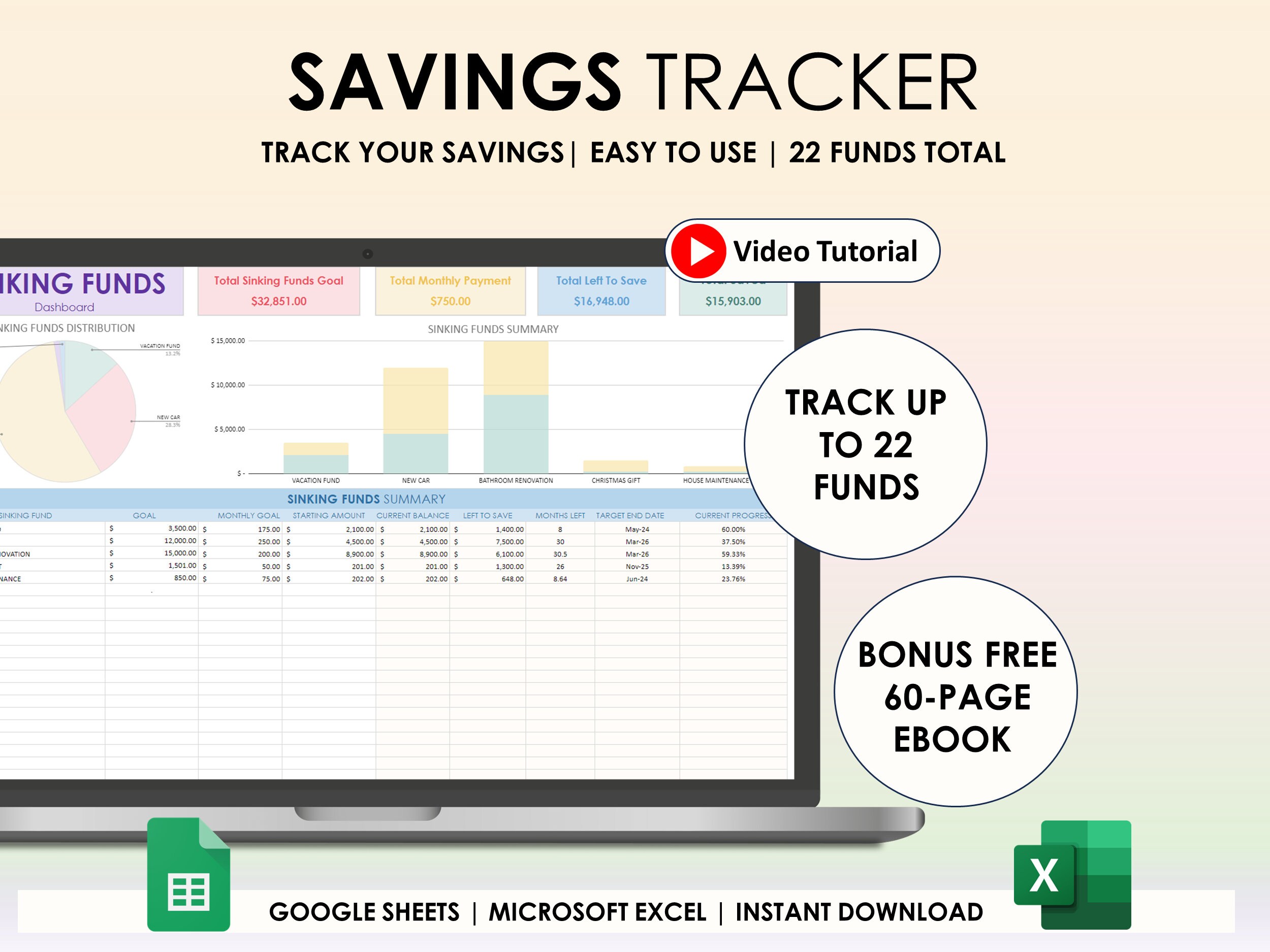 Sinking Funds Tracker Google Sheets Excel Spreadsheet Sinking Funds ...