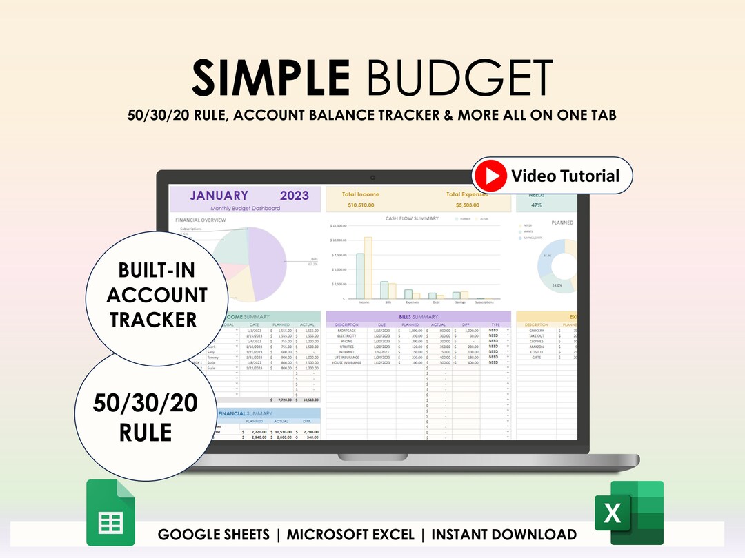 Simple Budget Spreadsheet Google Sheet Excel Monthly Biweekly Budget ...