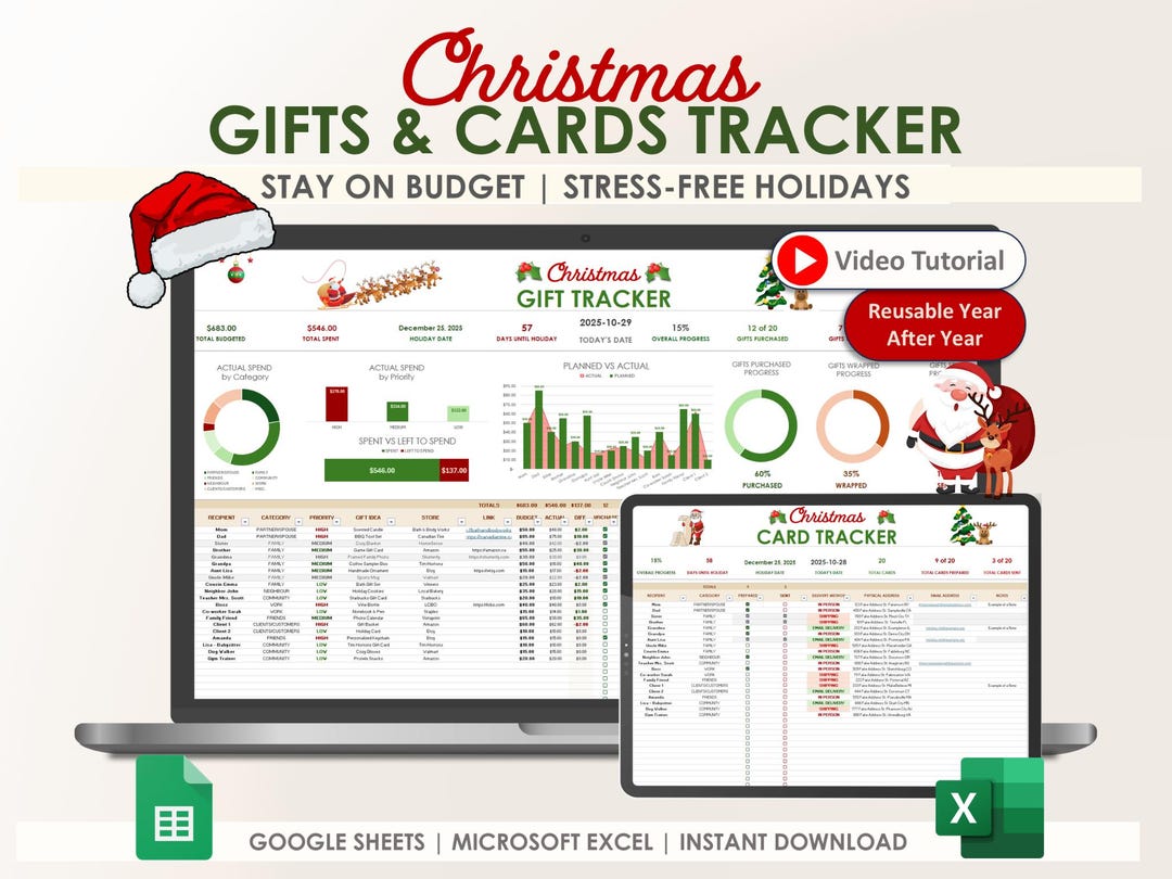 Christmas Gift Tracker Spreadsheet Holiday Gift Planner Google Sheets ...