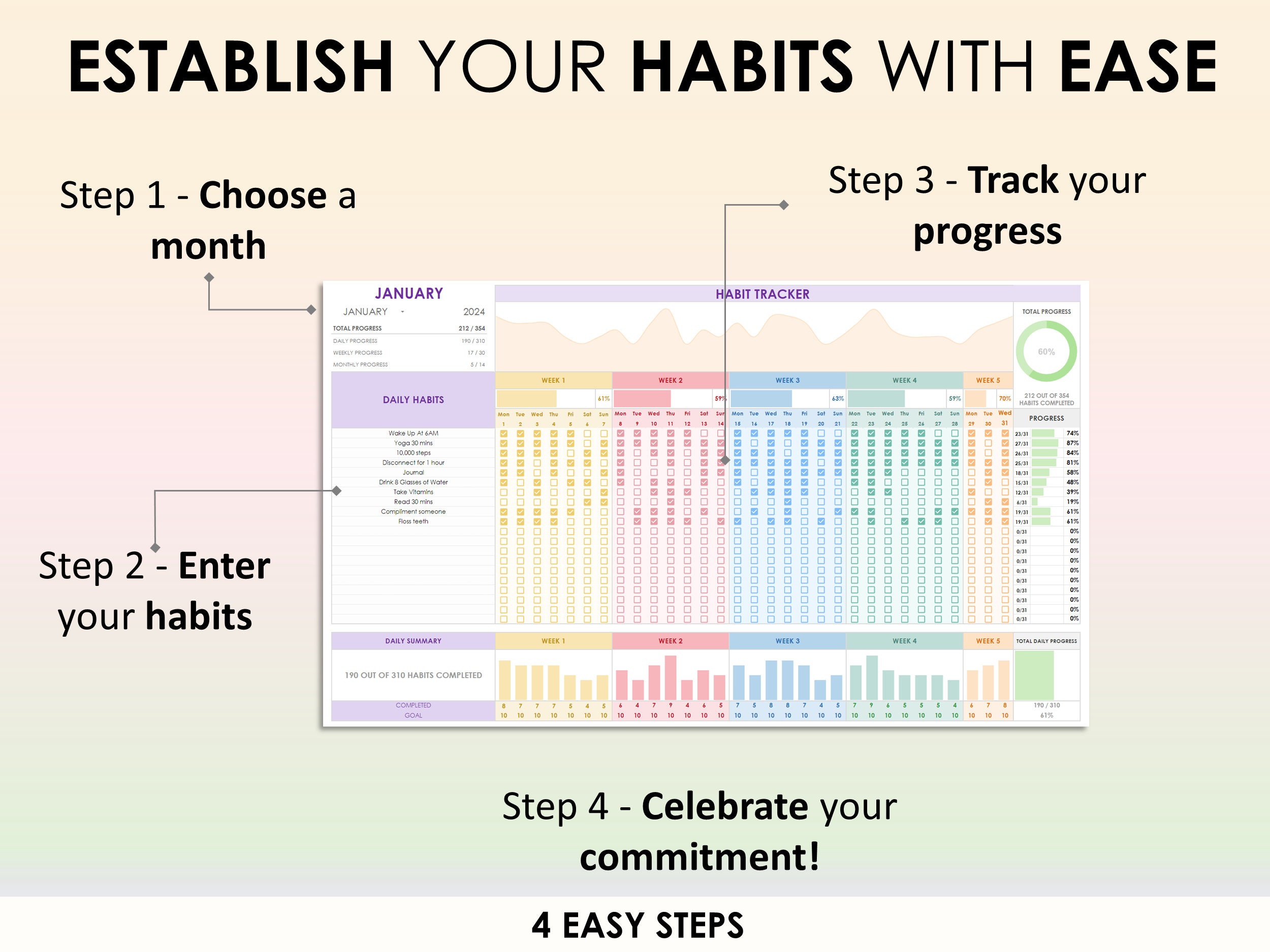 Habit Spreadsheet Habit Tracker Google Sheets Daily Tracker Monthly ...