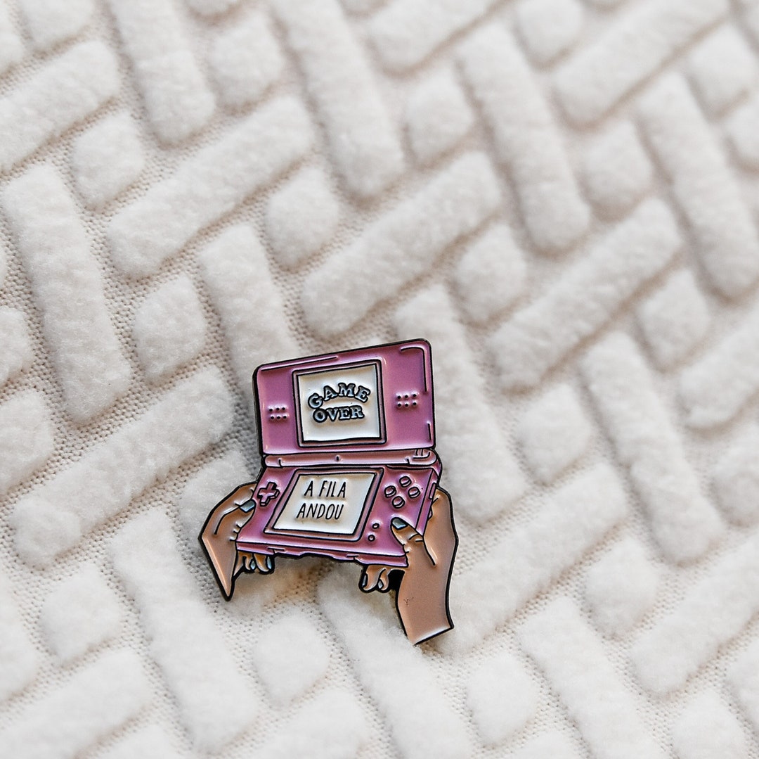 Pink Gaming Console Chilling Playing Games Pin Badge - Nostalgic ...