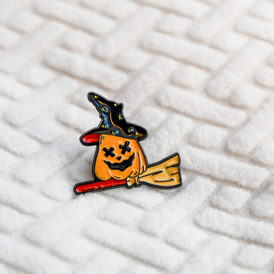 Pumpkin on a Broom Halloween Enamel Pins Trick or Treat - Etsy