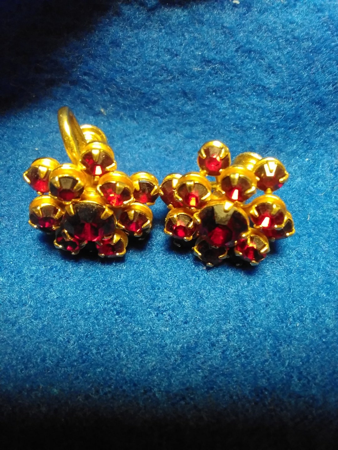 Vintage Faux Red Ruby Cluster Ear Lobe Clip on Type Earrings Pair - Etsy