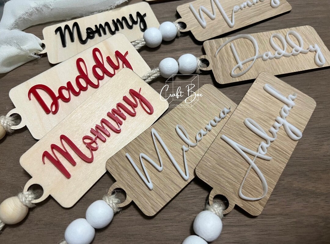 3D Acrylic Name Tag, Name Tags, Layered Wooden Stocking Tag, Wood Gift ...