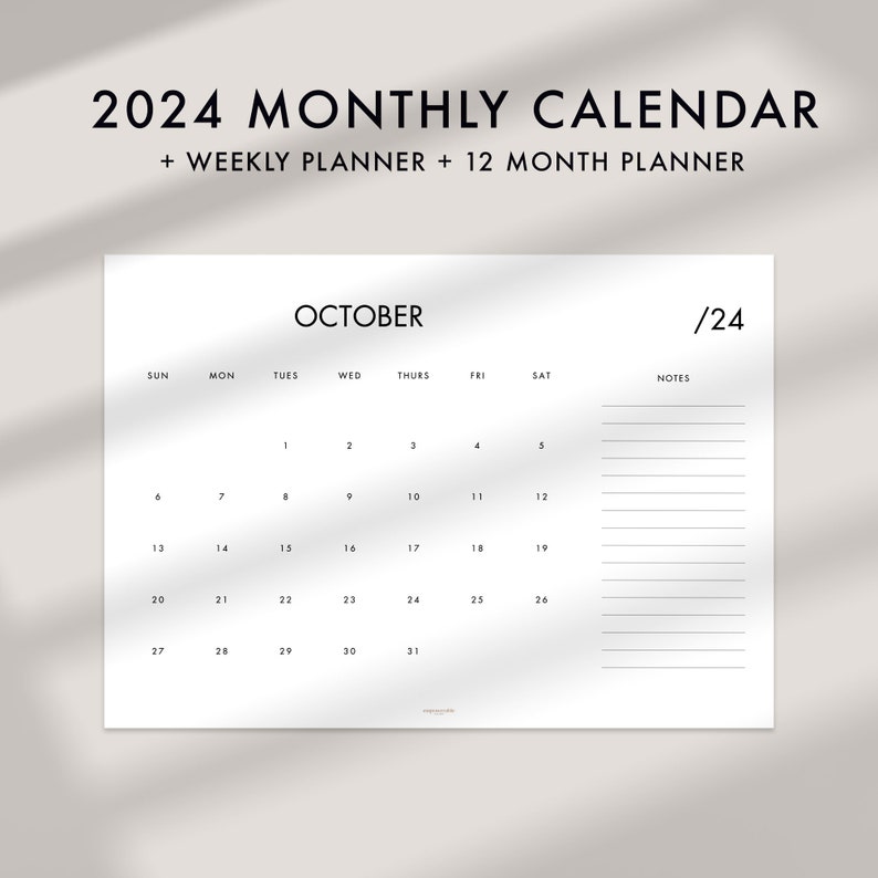 2024 Monthly Planner Minimalist Landscape, 2024 Minimal Black and White ...