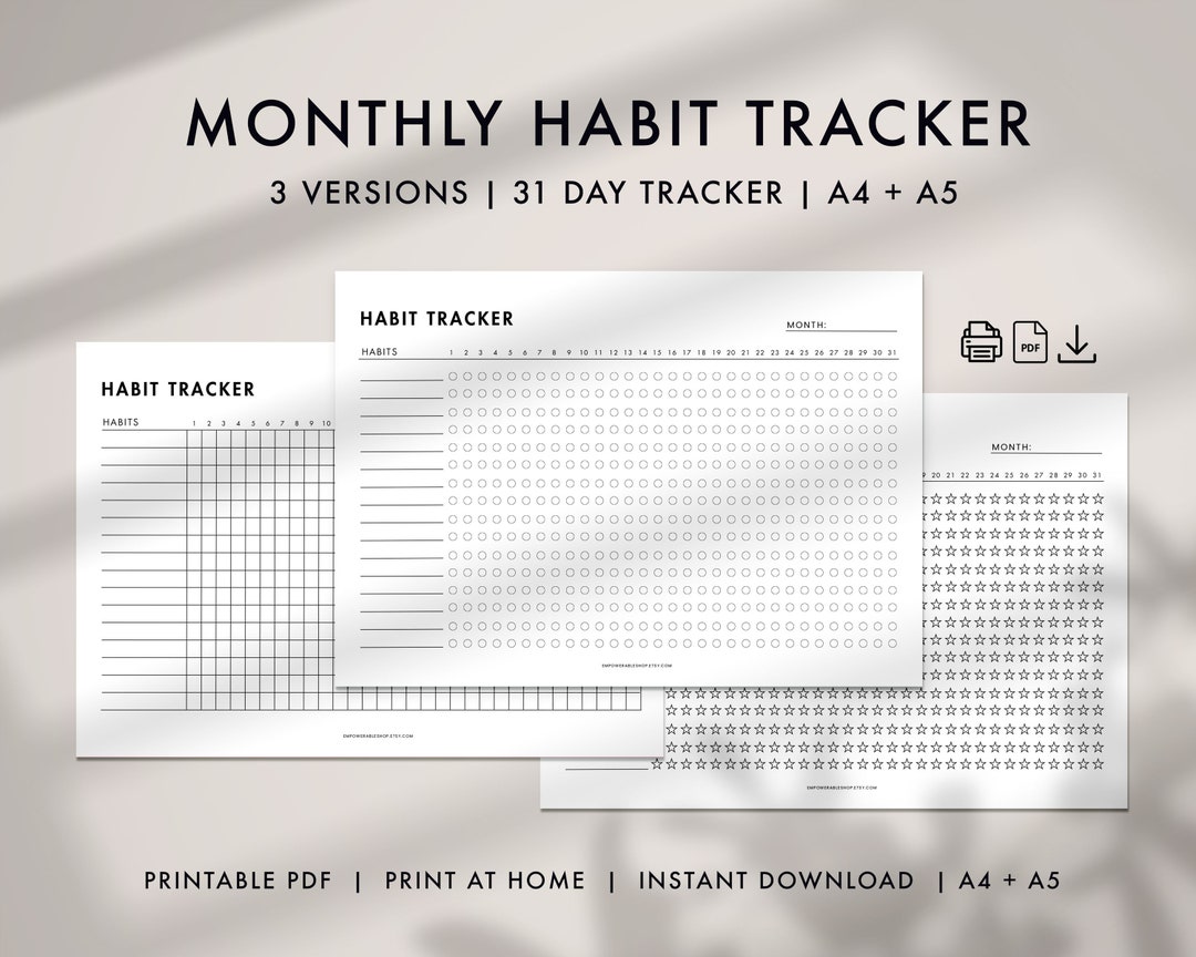 Monthly Habit Tracker Printable Landscape, Habit Tracker Template ...