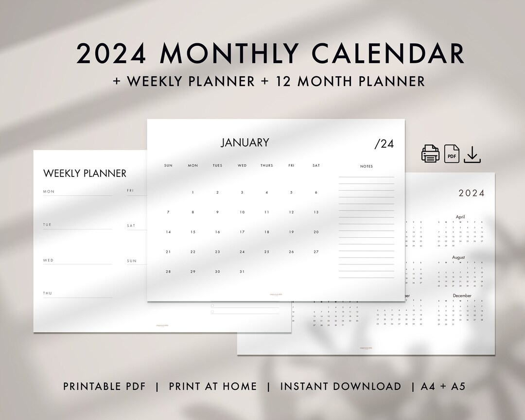 2024 Monthly Planner Minimalist Landscape, 2024 Minimal Black and White ...