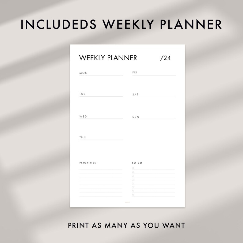 2024 Monthly Planner Minimalist Portrait, 2024 Minimal Black and White ...