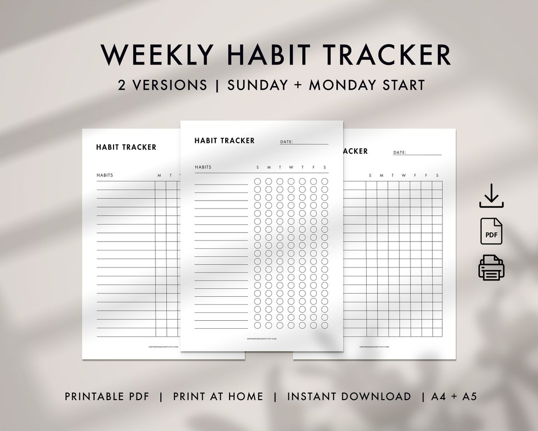 Weekly Habit Tracker Printable, Habit Tracker Template, Routine Tracker ...