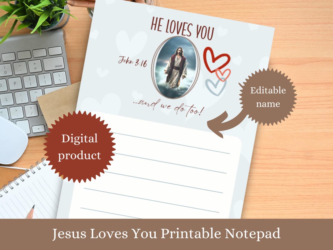 Personalized Jesus Loves You Printable Notepad | Valentine Printable ...