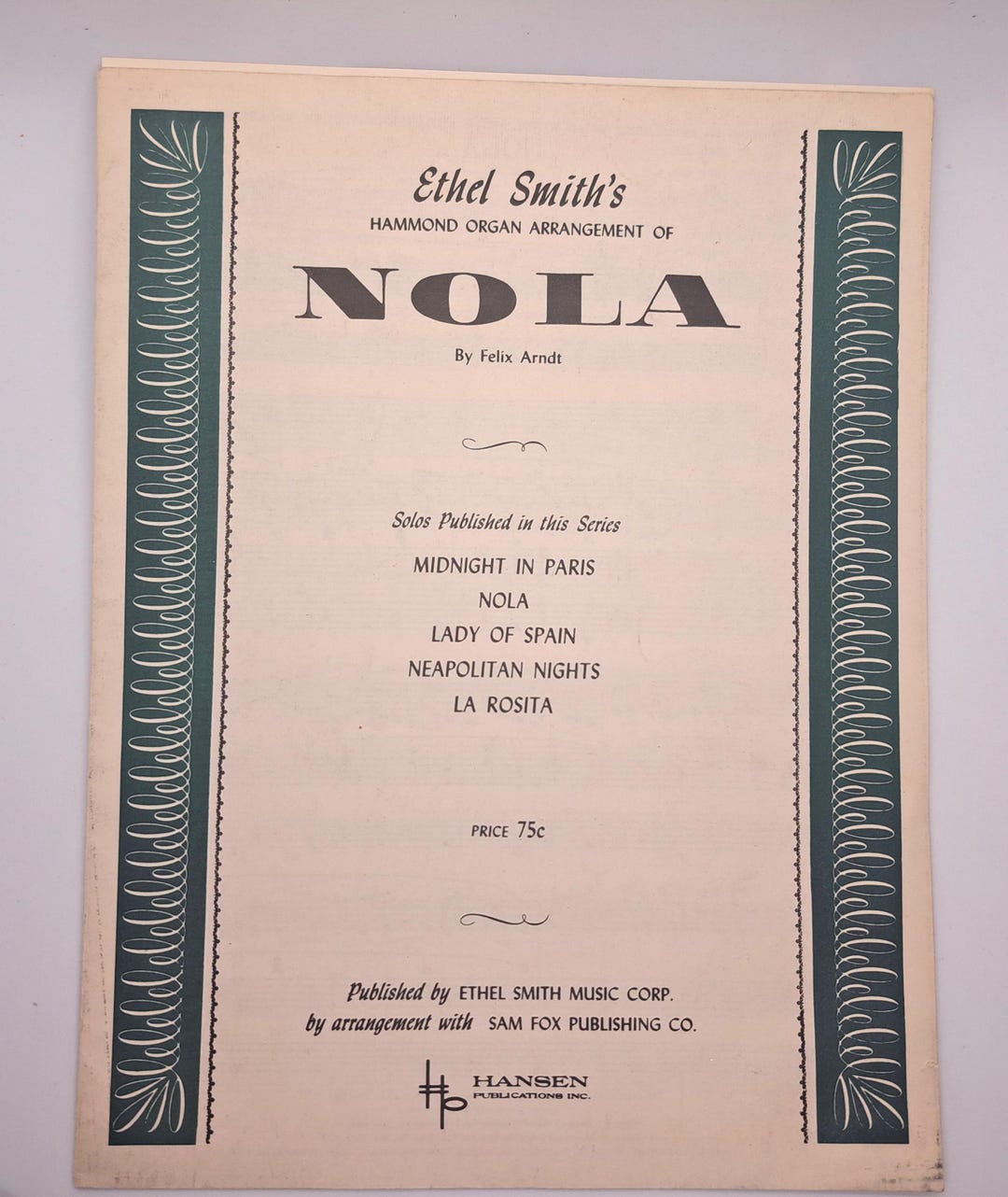 Vintage 'nola' Sheet Music by Ethel Smith, 1949: Hammond Organ ...