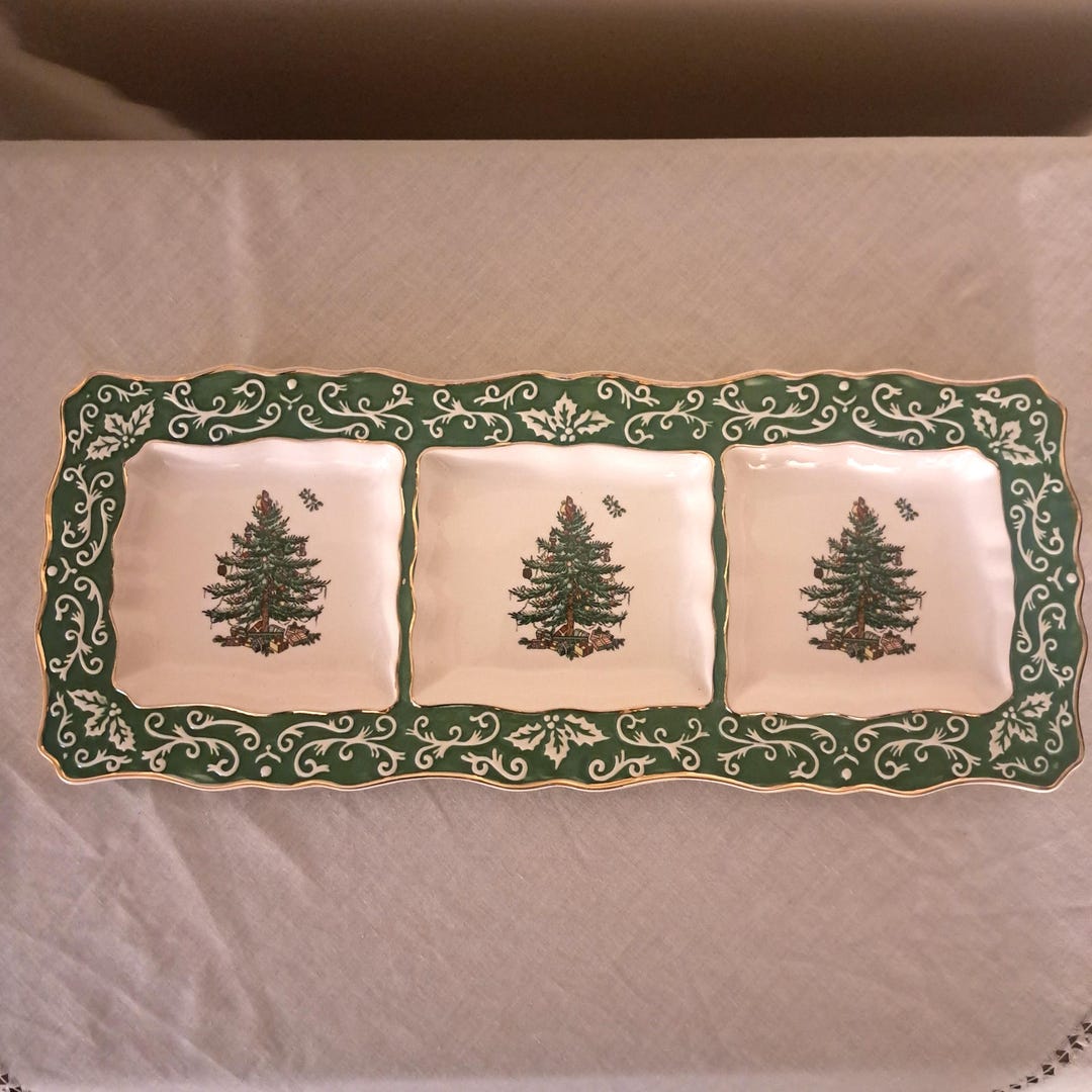 Vintage Spode Christmas Tree Divided Serving Tray – Green With Gold ...