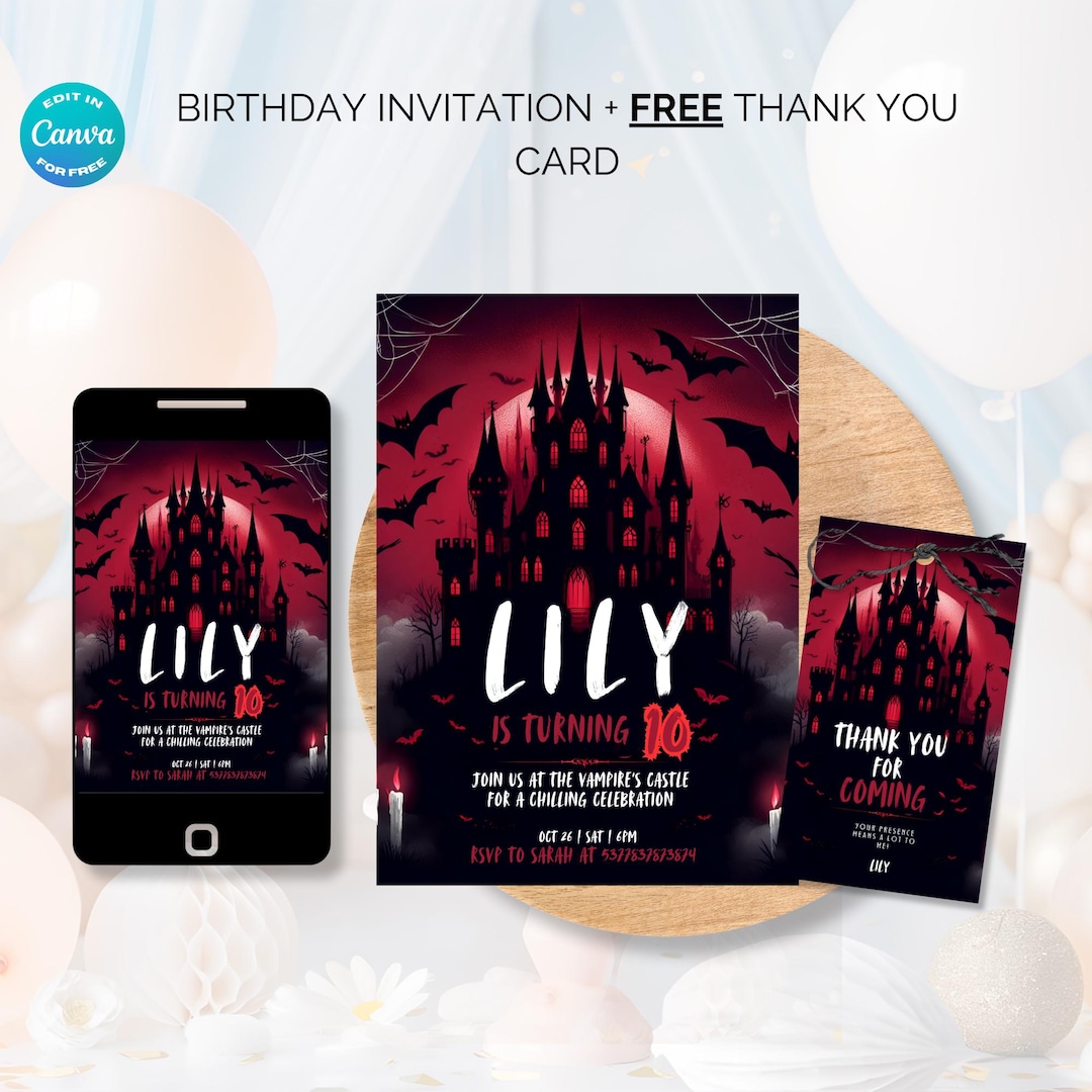 Vampire’s Castle Bash Invitation, Halloween Party Invite, Editable ...