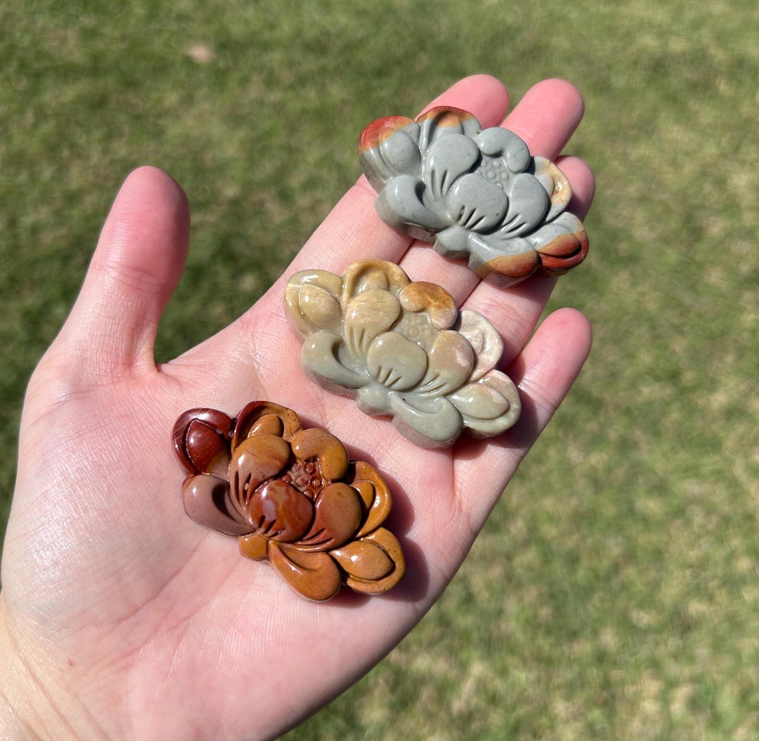 Lotus Flower Alashan Agate Crystal Carving, Fairy Vibe Multicolor Agate ...