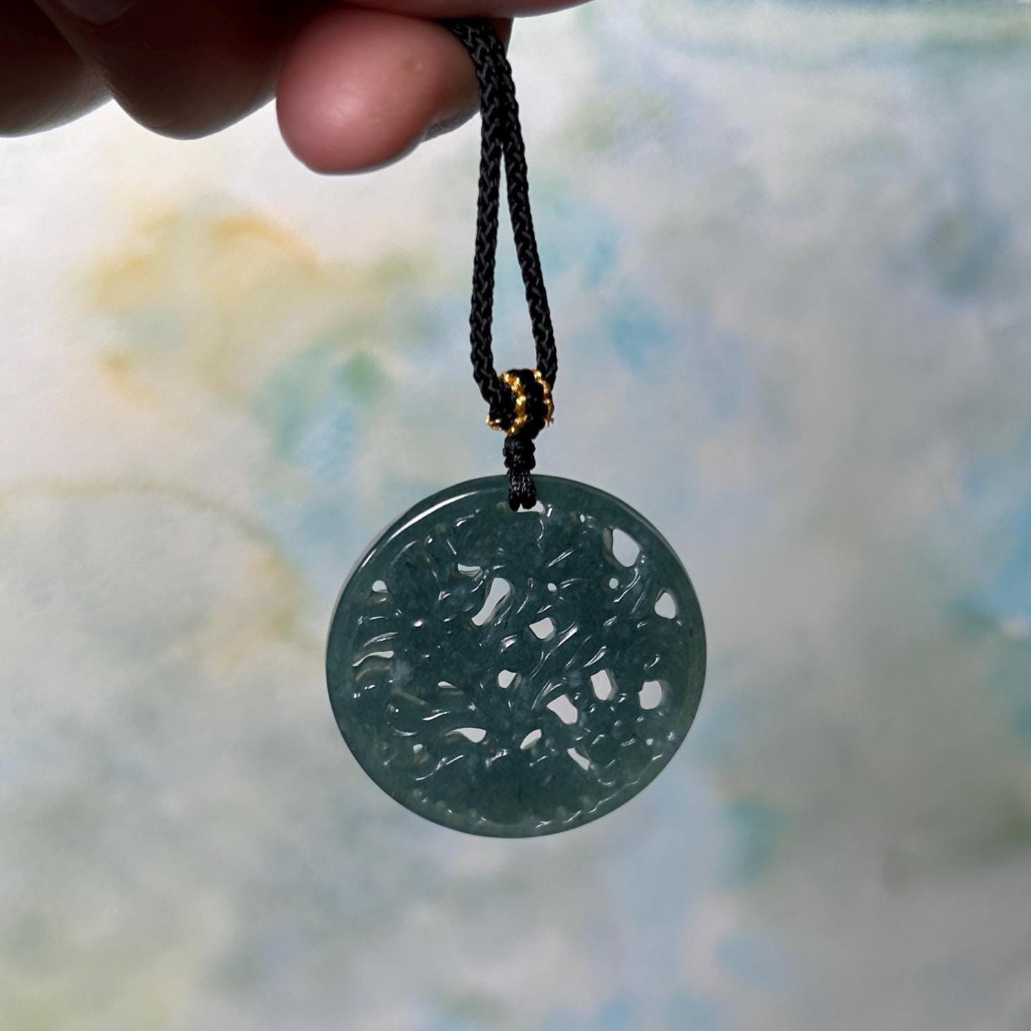 Natural Blue Water Jade Flower Orchid Protection Carving Pendant ...