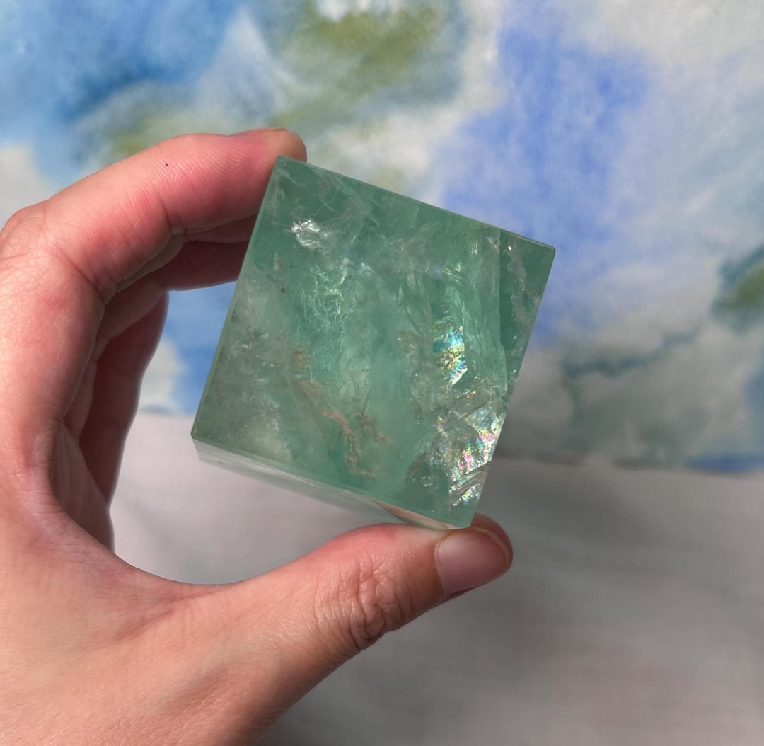 RARE Baja Blast Teal Fluorite Cube With Rainbow, Healing Crystal Cubes ...