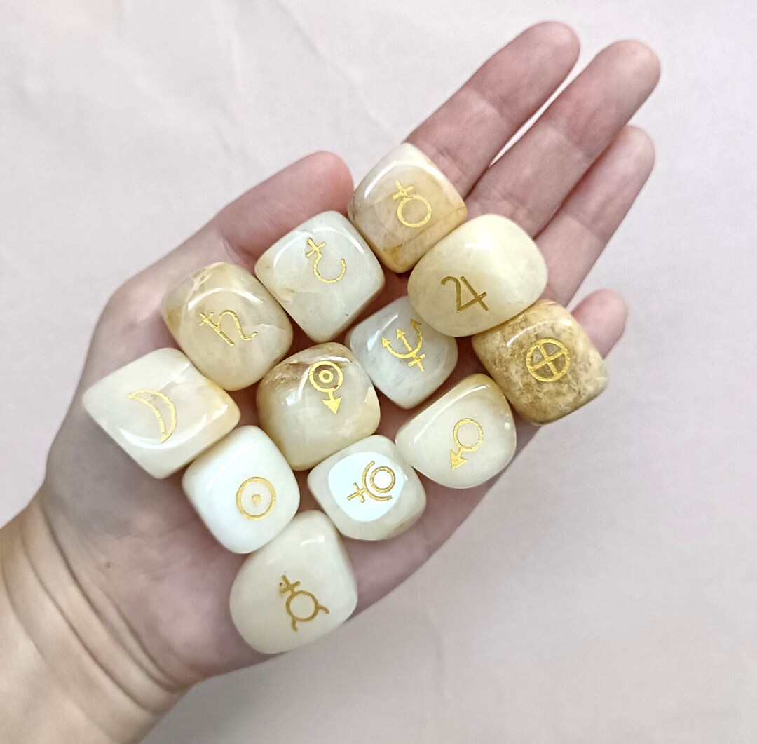 Solar System, Planet Symbol Yellow Aventurine Crystal Rune Set, for ...