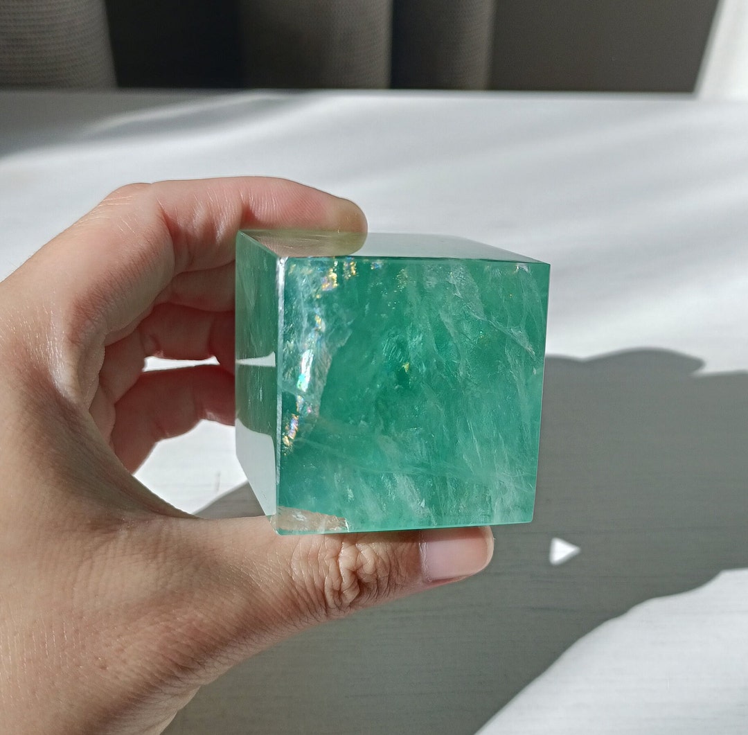 Large Teal Green Fluorite Cube With Rainbow, Baja Blast Fluorite ...