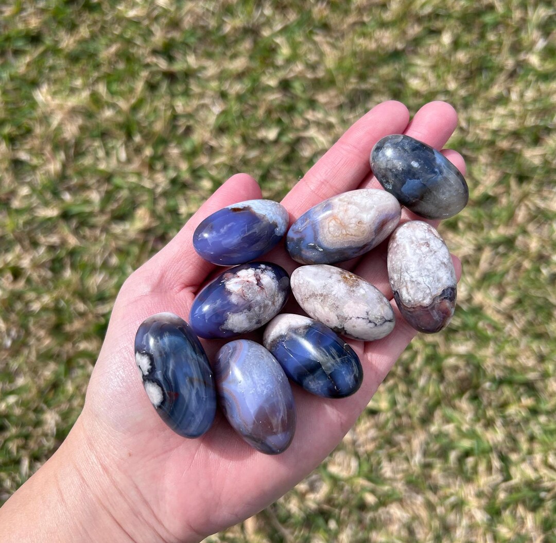 Blue Flower Agate Crystal Shiva, Large Tumble Stone, Rare Crystal ...