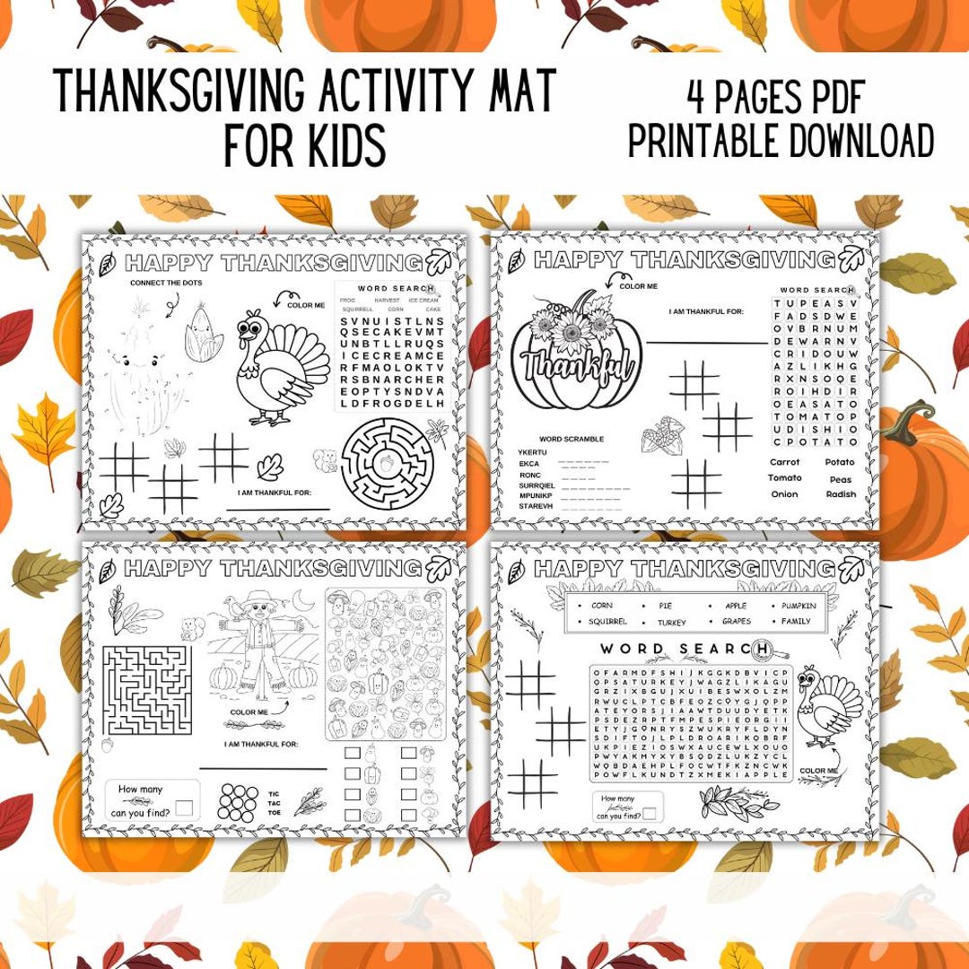 Fun Thanksgiving Placemat for Kids | Kids Thanksgiving Table Activities ...