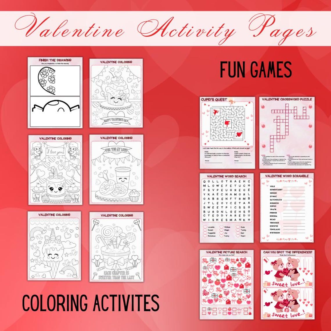 Printable Valentine Activity Pages for Kids | Kids Activity Pages ...