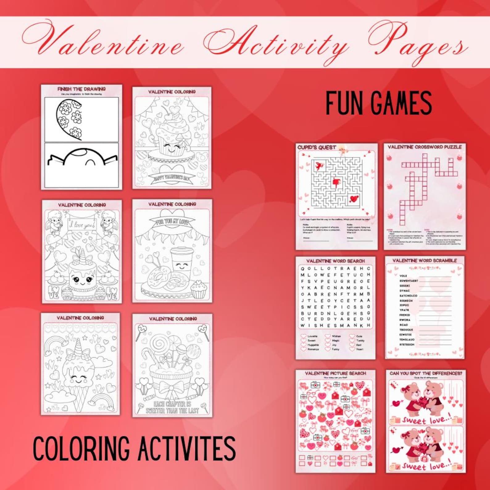 Printable Valentine Activity Pages for Kids | Kids Activity Pages ...