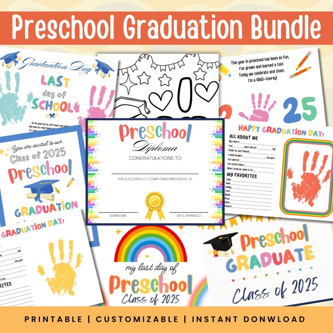Printable Preschool Graduation Bundle, Customizable Canva Links ...