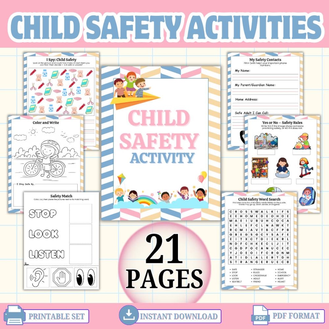 Child Safety Printable Activities for Kids – Worksheets, Coloring Pages ...