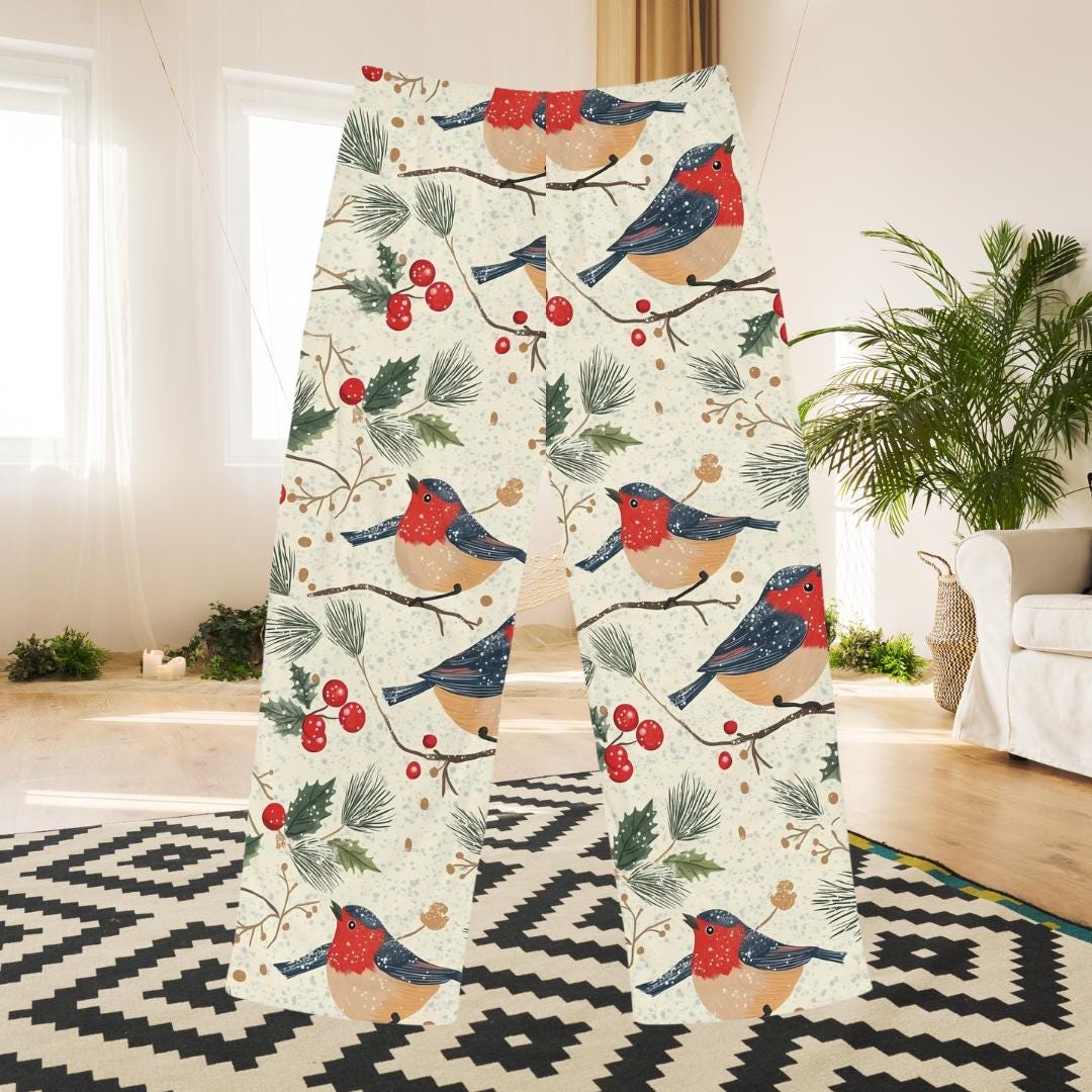 Holiday Birds Women's Pajama Pants, Festive Lounge Pants, Christmas ...