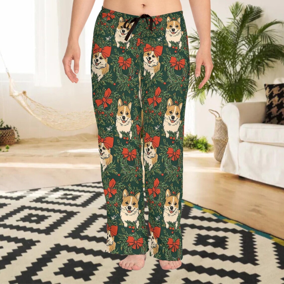 Womens Corgi Dog Pajama Pants Cute Animal Print Sleepwear Comfy Lounge ...