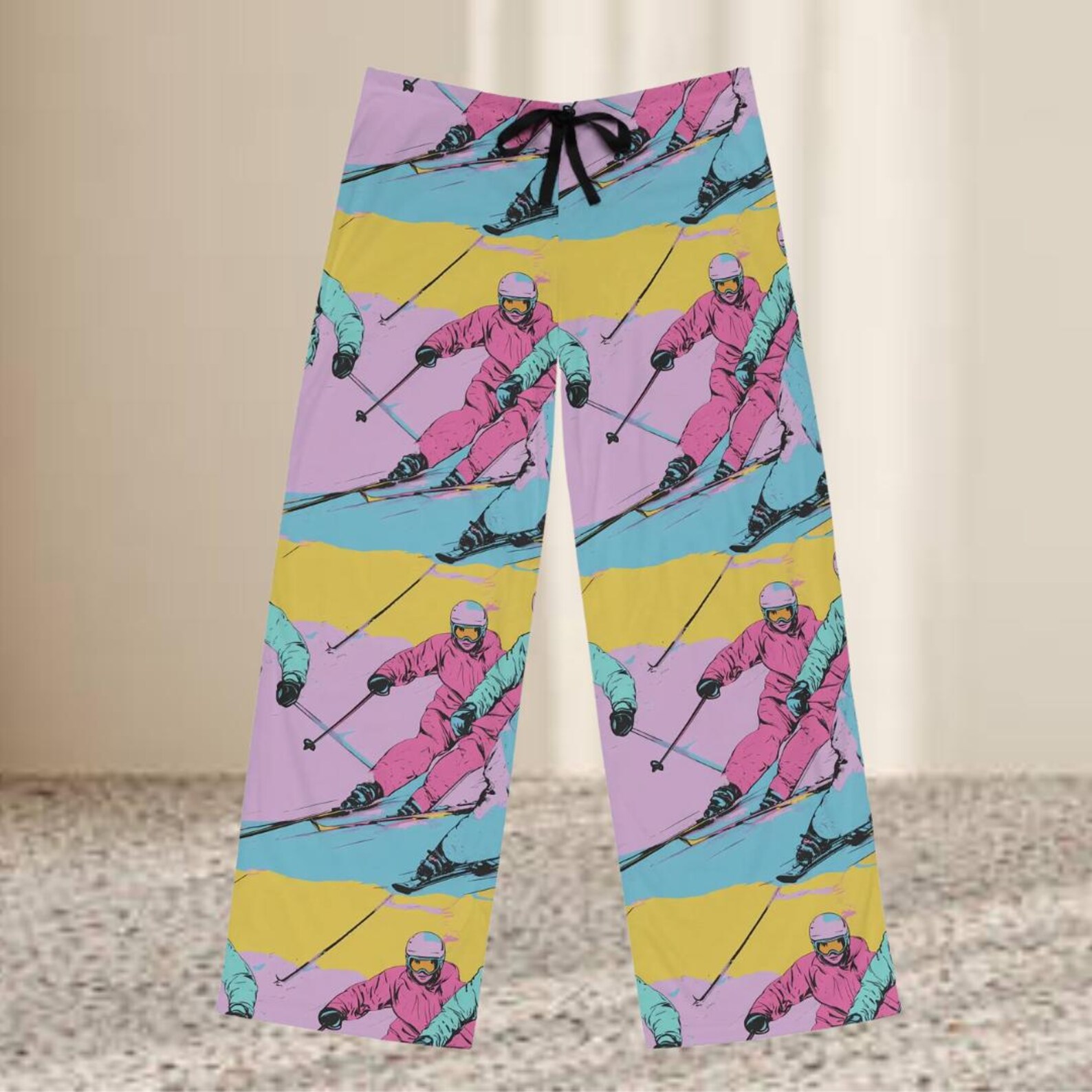 Men's Retro Ski Dreams Pajama Pants Cozy Winter Lounge Pants Ski-themed ...