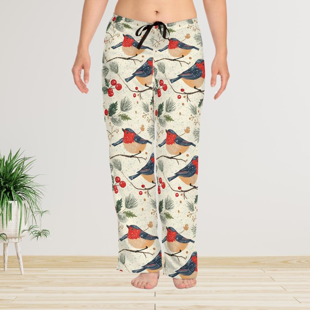 Holiday Birds Women's Pajama Pants, Festive Lounge Pants, Christmas ...