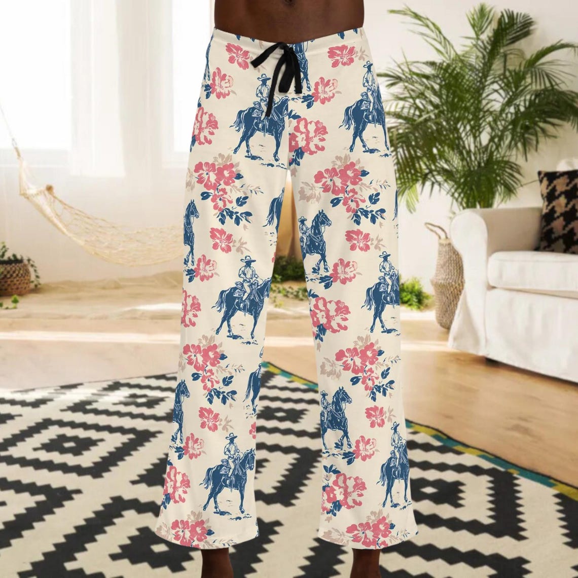 Cowboy Pattern Western Pajama Pants - Men's Festive Cowboy Lounge Pants ...