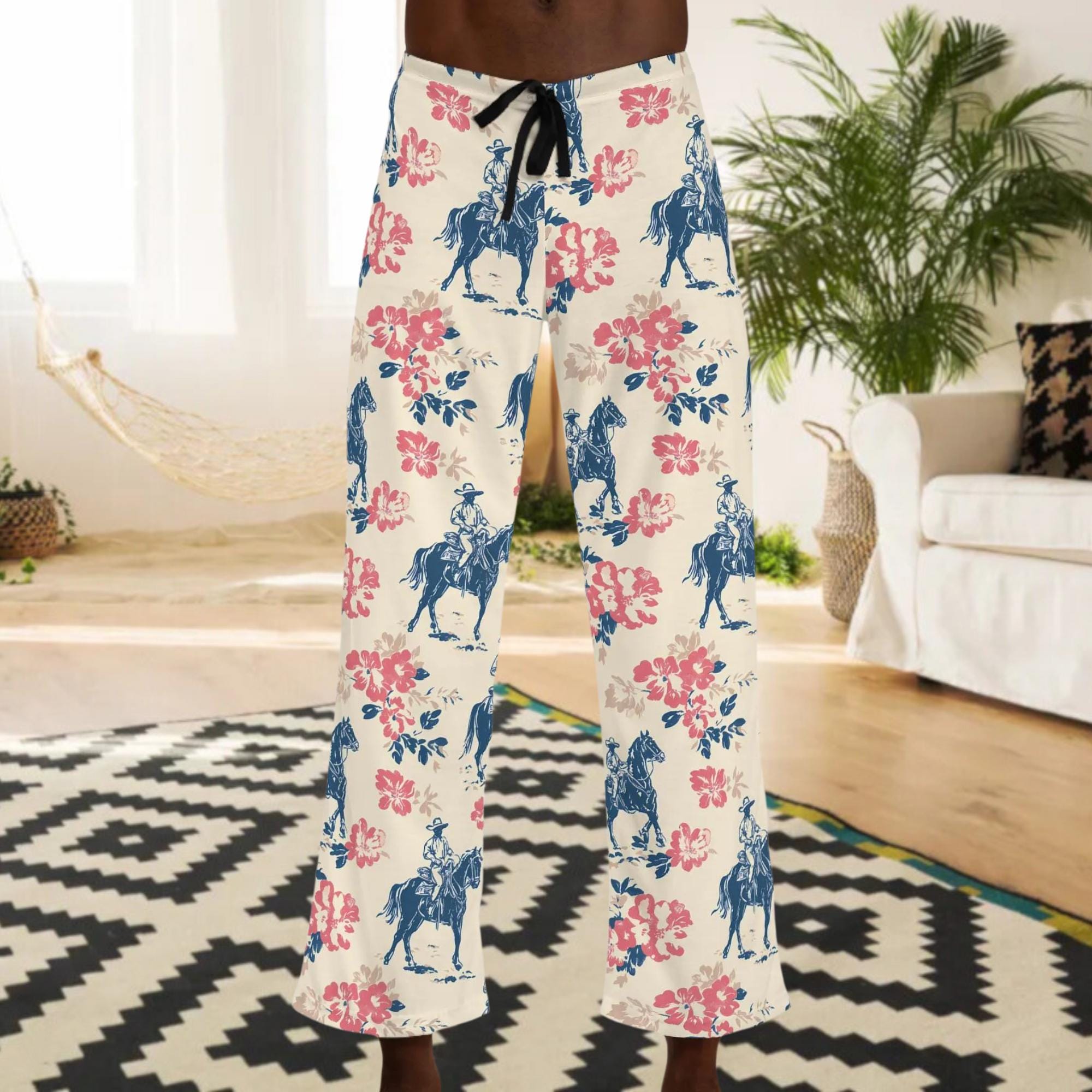 Cowboy Pattern Western Pajama Pants - Men's Festive Cowboy Lounge Pants ...