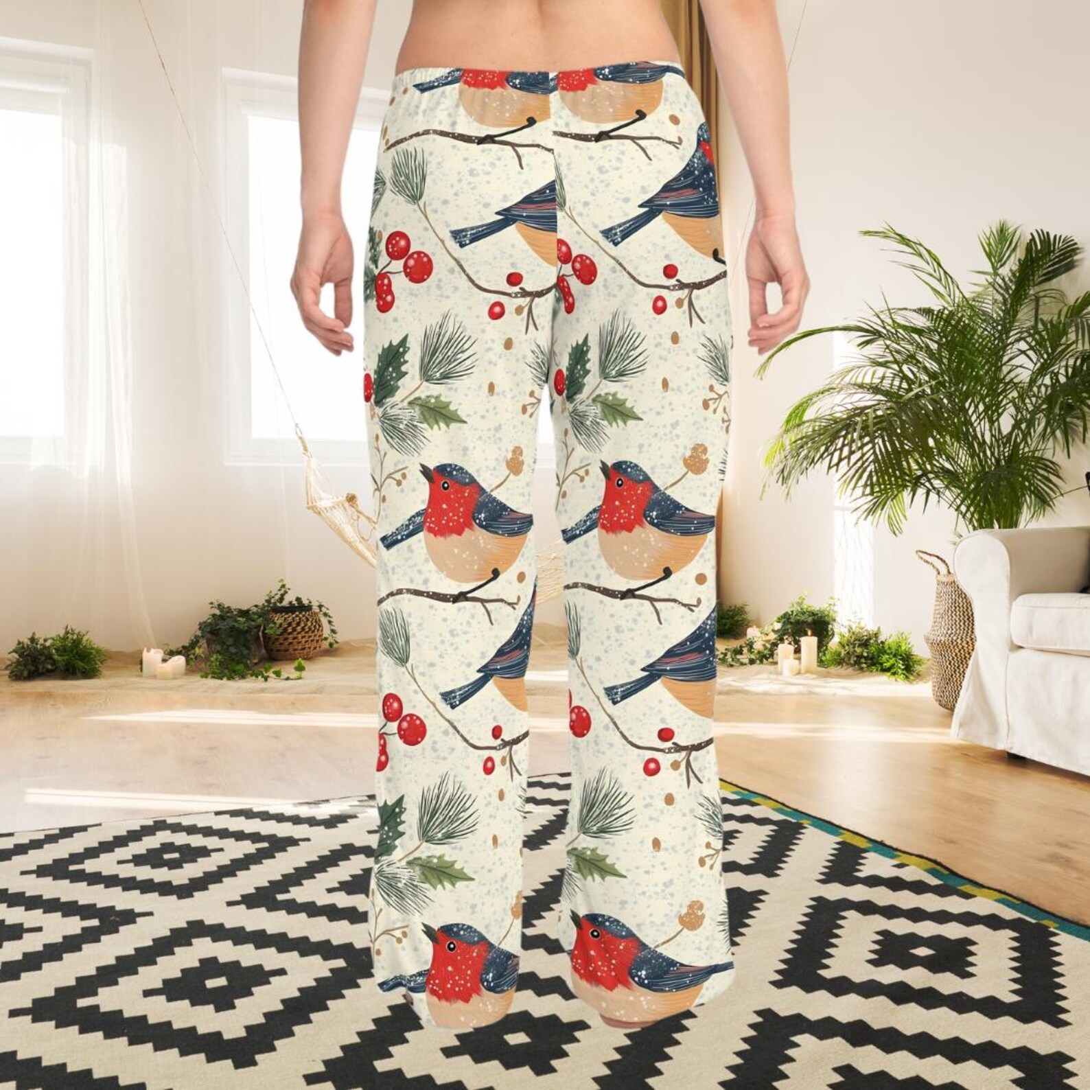 Holiday Birds Women's Pajama Pants, Festive Lounge Pants, Christmas ...