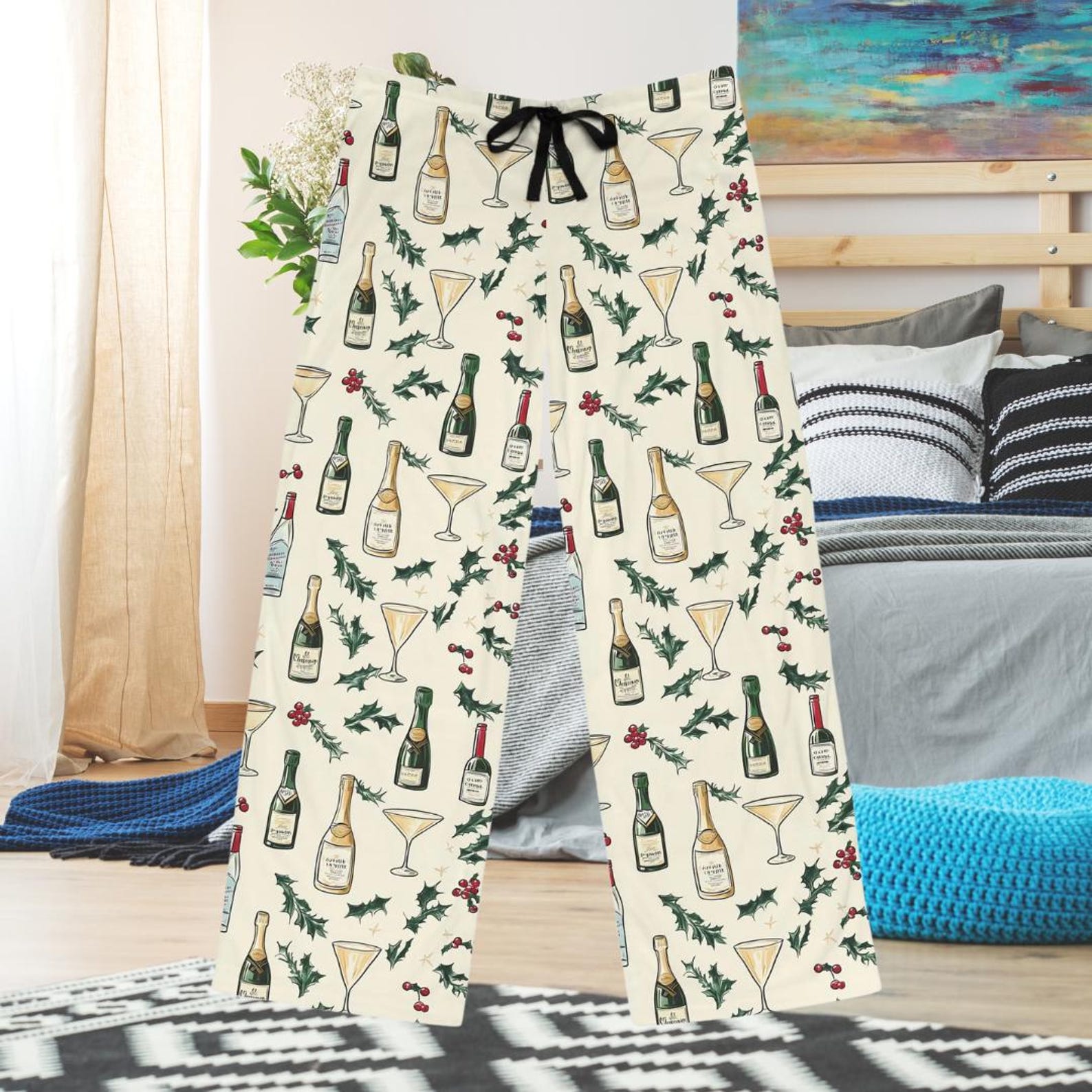 Men's Wine Pajama Pants | Christmas Lounge Pajamas | Cozy Sleepwear for ...